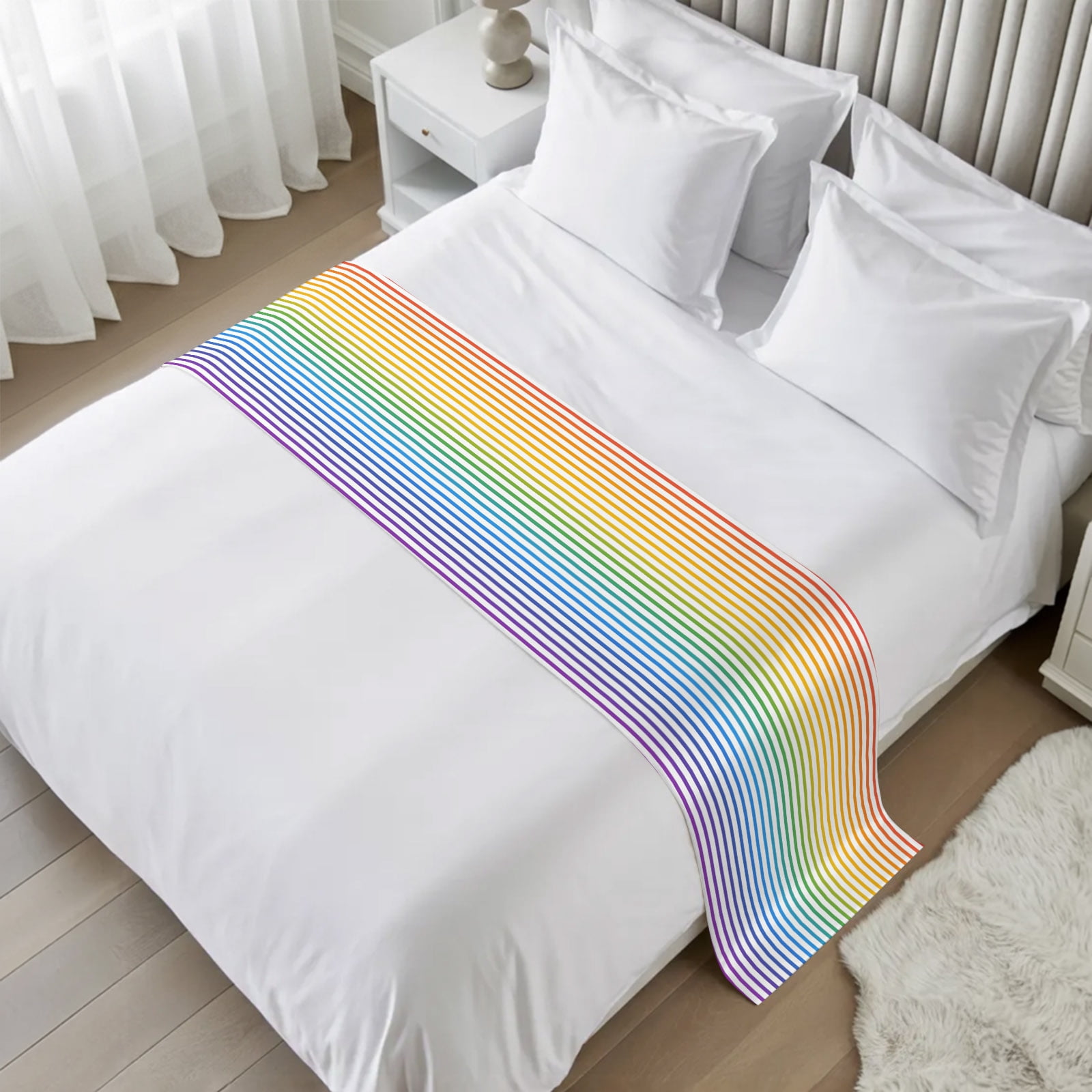 Bed Runner Rainbow Vertical Stripes Bedding Scarves Soft Decorative Bed ...
