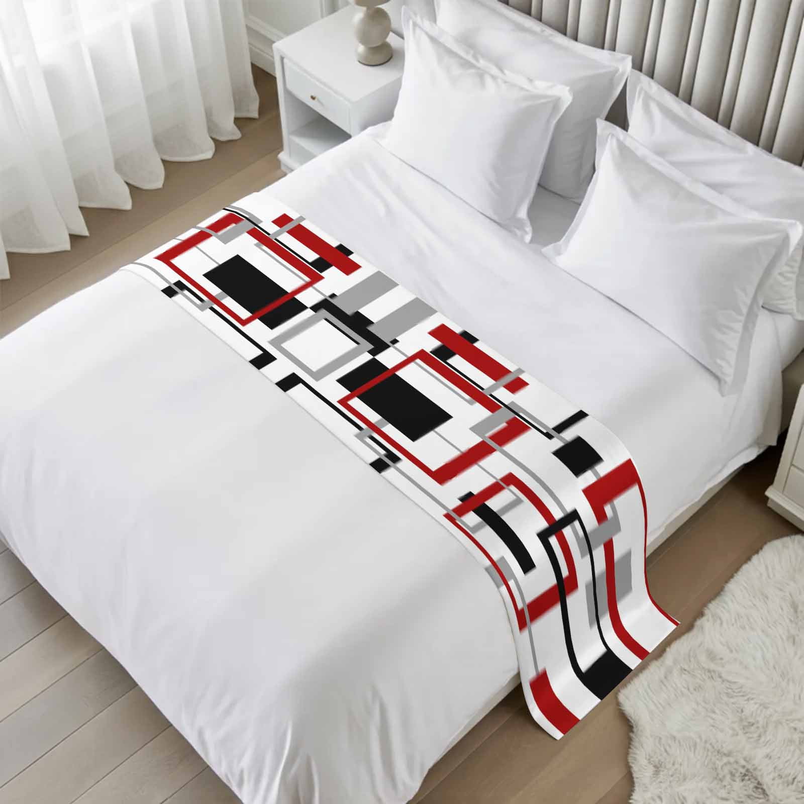 Bed Runner Red Abstract Lines Bedding Scarves Soft Decorative Bed Flag ...