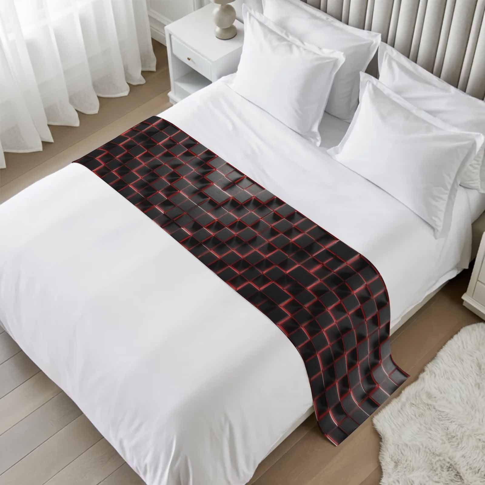 Bed Runner Red Black Cubes Bedding Scarves Soft Decorative Bed Flag ...