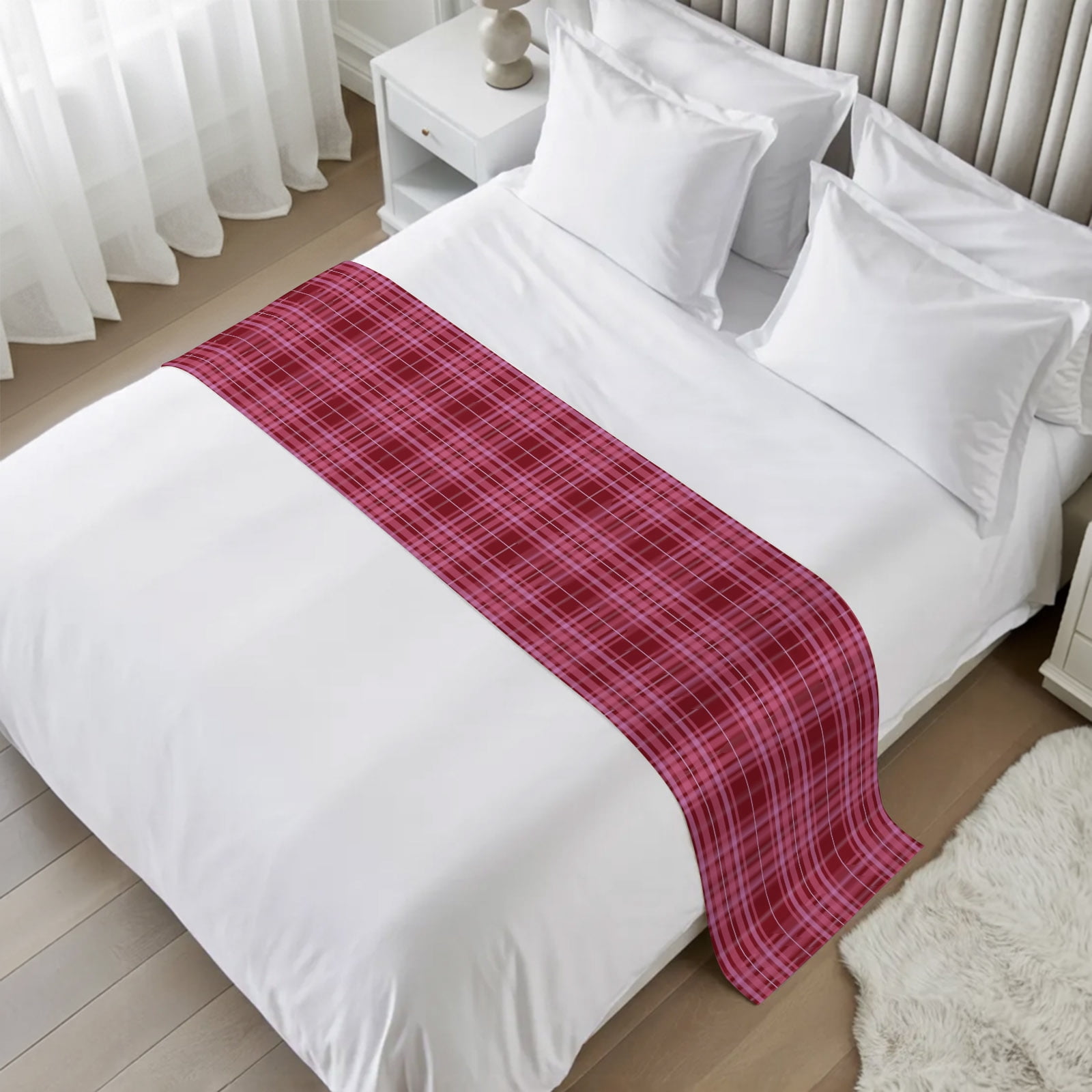 Bed Runner Red Buffalo Checked Plaid Bedding Scarves Soft Decorative ...
