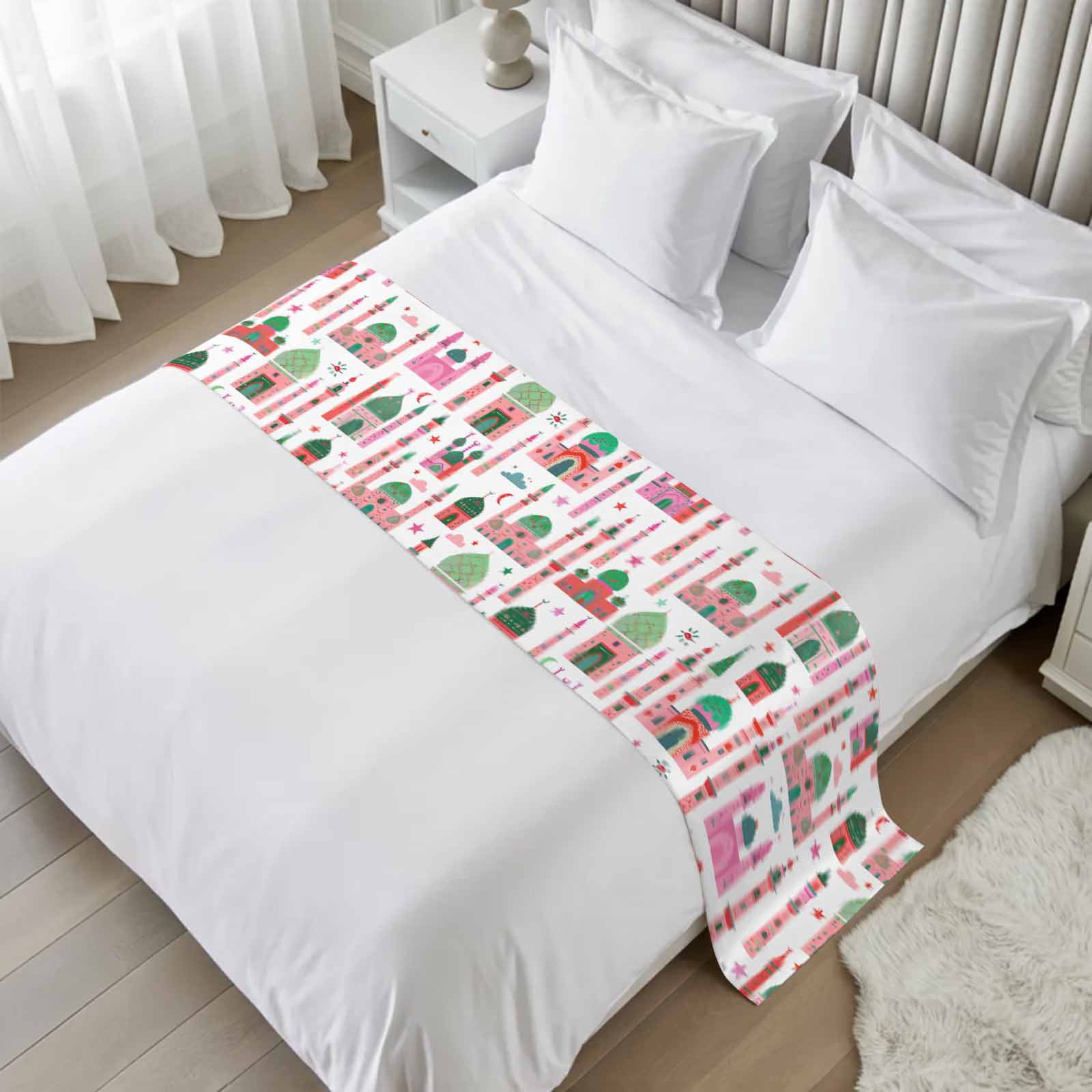 Bed Runner Red Castle Stars Moon Bedding Scarves Soft Decorative Bed ...