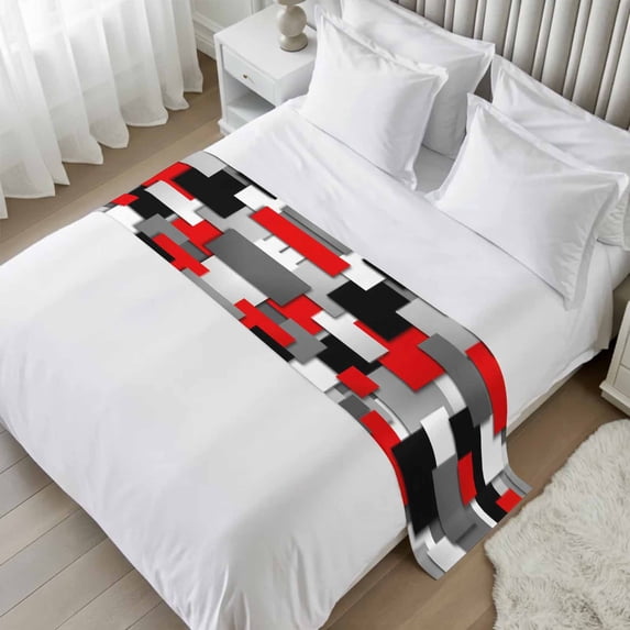 Bed Runner Red Geometric Bedding Scarves Soft Decorative Bed Flag ...