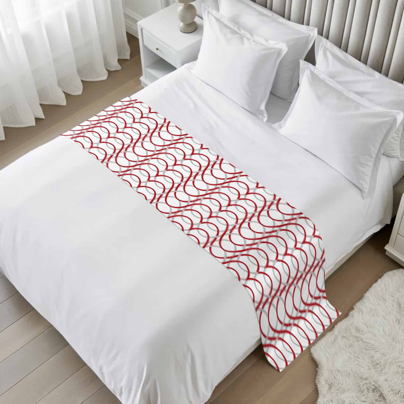 Bed Runner Red Geometric Lines Bedding Scarves Soft Decorative Bed Flag ...