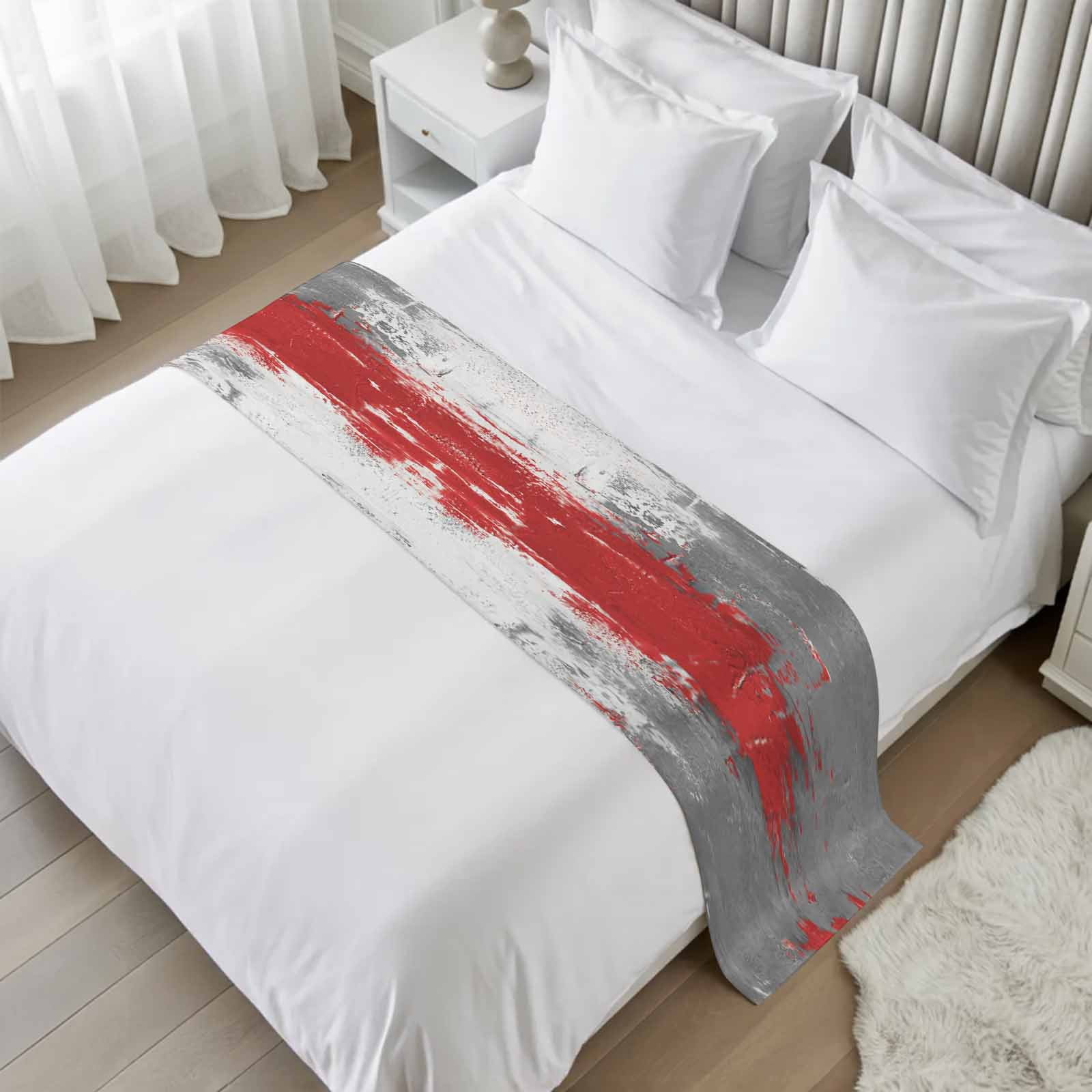 Bed Runner Red Grey Graffiti Bedding Scarves Soft Decorative Bed Flag ...