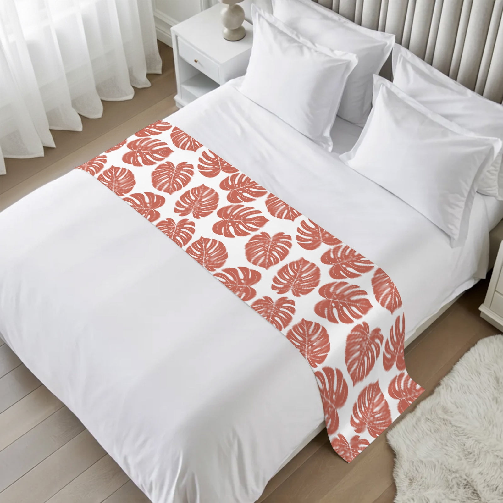 Bed Runner Red Palm Leaves Bedding Scarves Soft Decorative Bed Flag ...