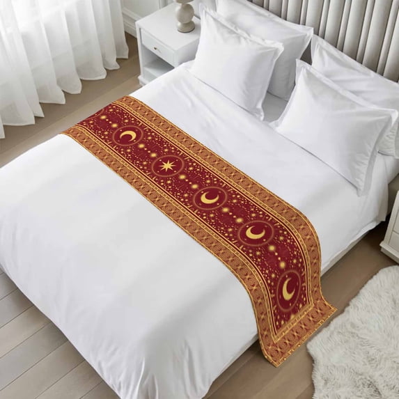 Bed Runner Red Stars Moon Bedding Scarves Soft Decorative Bed Flag ...
