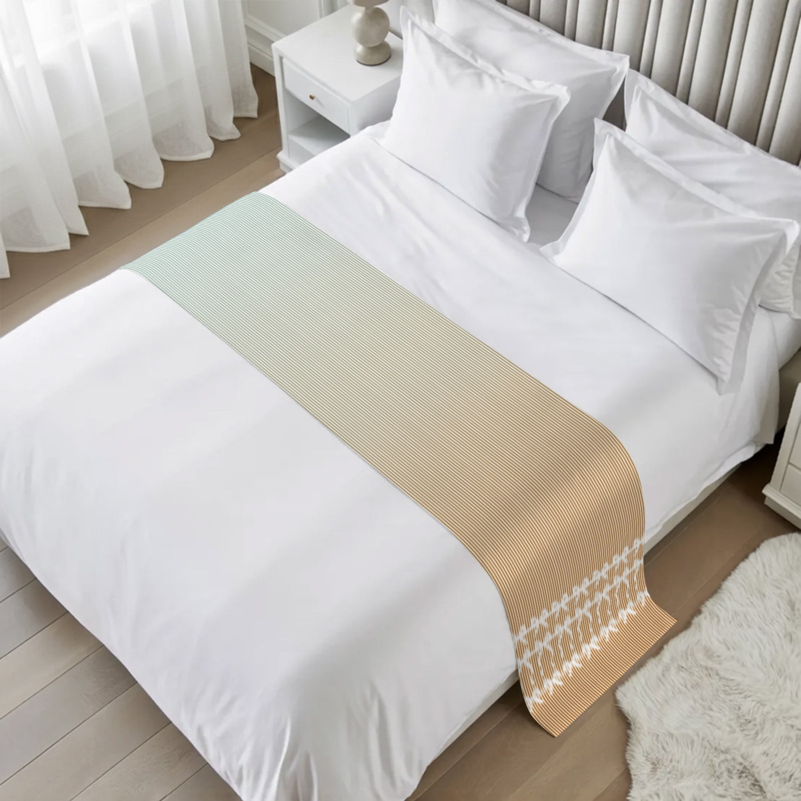 Bed Runner Ribbon Bows Bedding Scarves Soft Decorative Bed Flag Teal ...