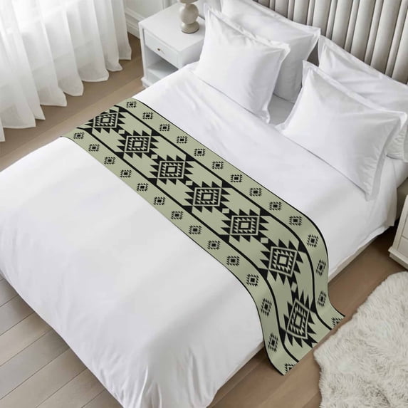Bed Runner Sage Green Aztec Bedding Scarves Soft Decorative Bed Flag ...