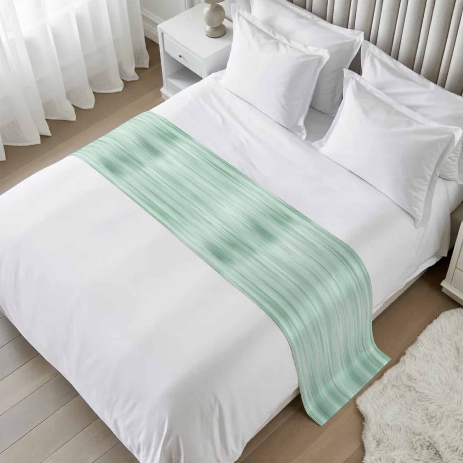 Bed Runner Sage Green Bedding Scarves Soft Decorative Bed Flag Gradient ...