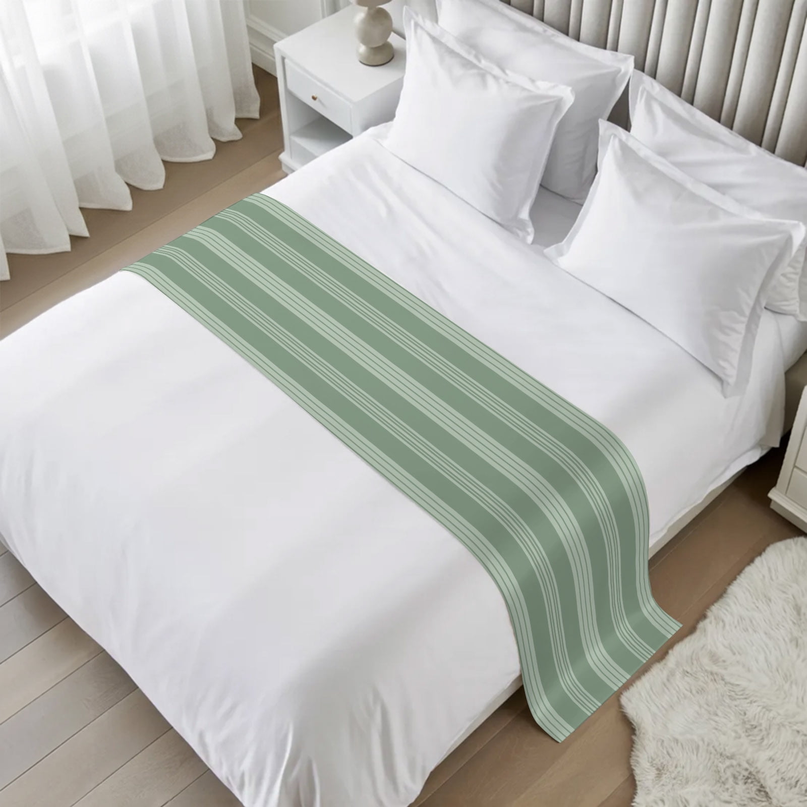 Bed Runner Sage Green Stripes Bedding Scarves Soft Decorative Bed Flag ...