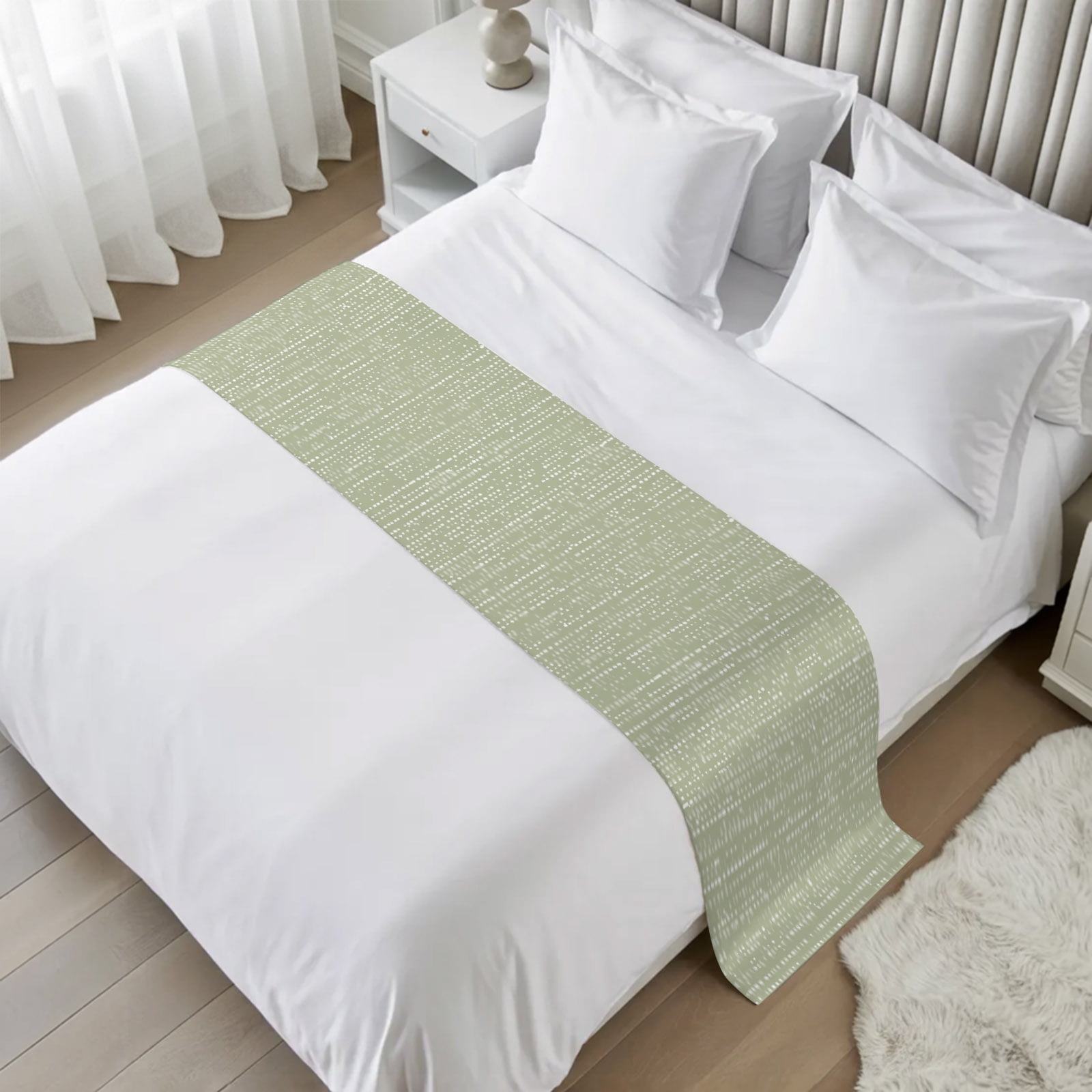 Bed Runner Sage Green Vertical Lines Bedding Scarves Soft Decorative ...