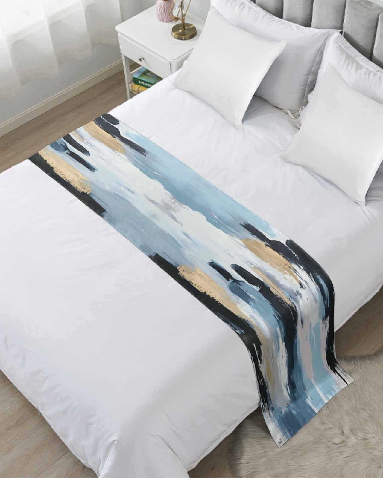 Bed Runner Scarf Cal King Size, Abstract Black Gold Stain Bed Runners ...
