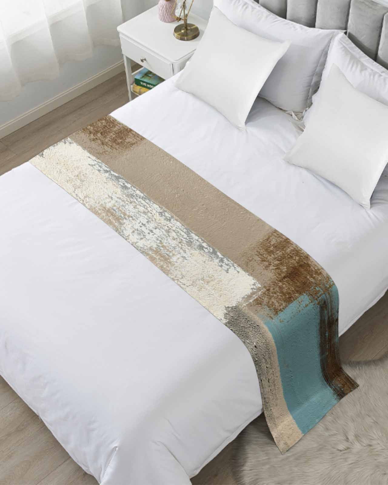 Bed Runner Scarf Cal King Size, Abstract Blue Stain Bed Runners ...