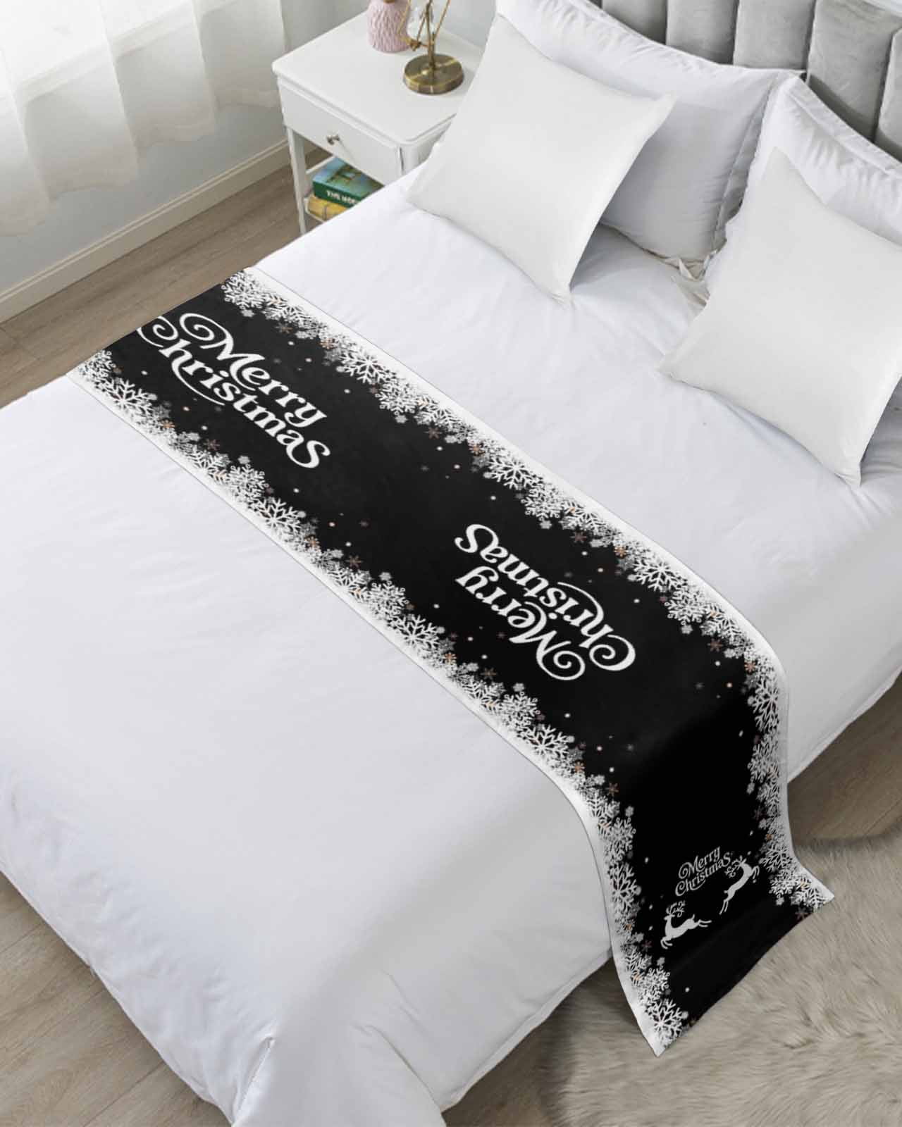 Bed Runner Scarf for Cal.King Size Bed, Black Christmas Beds Scarf ...