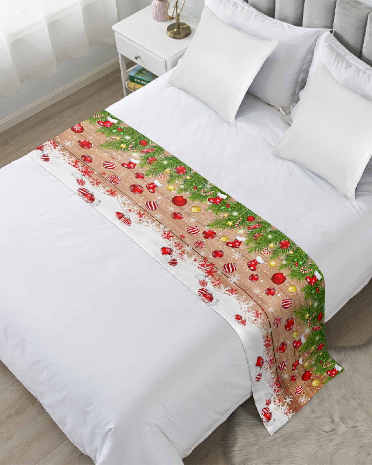Bed Runner Scarf for Cal.King Size Bed, Christmas Balls Beds Scarf ...