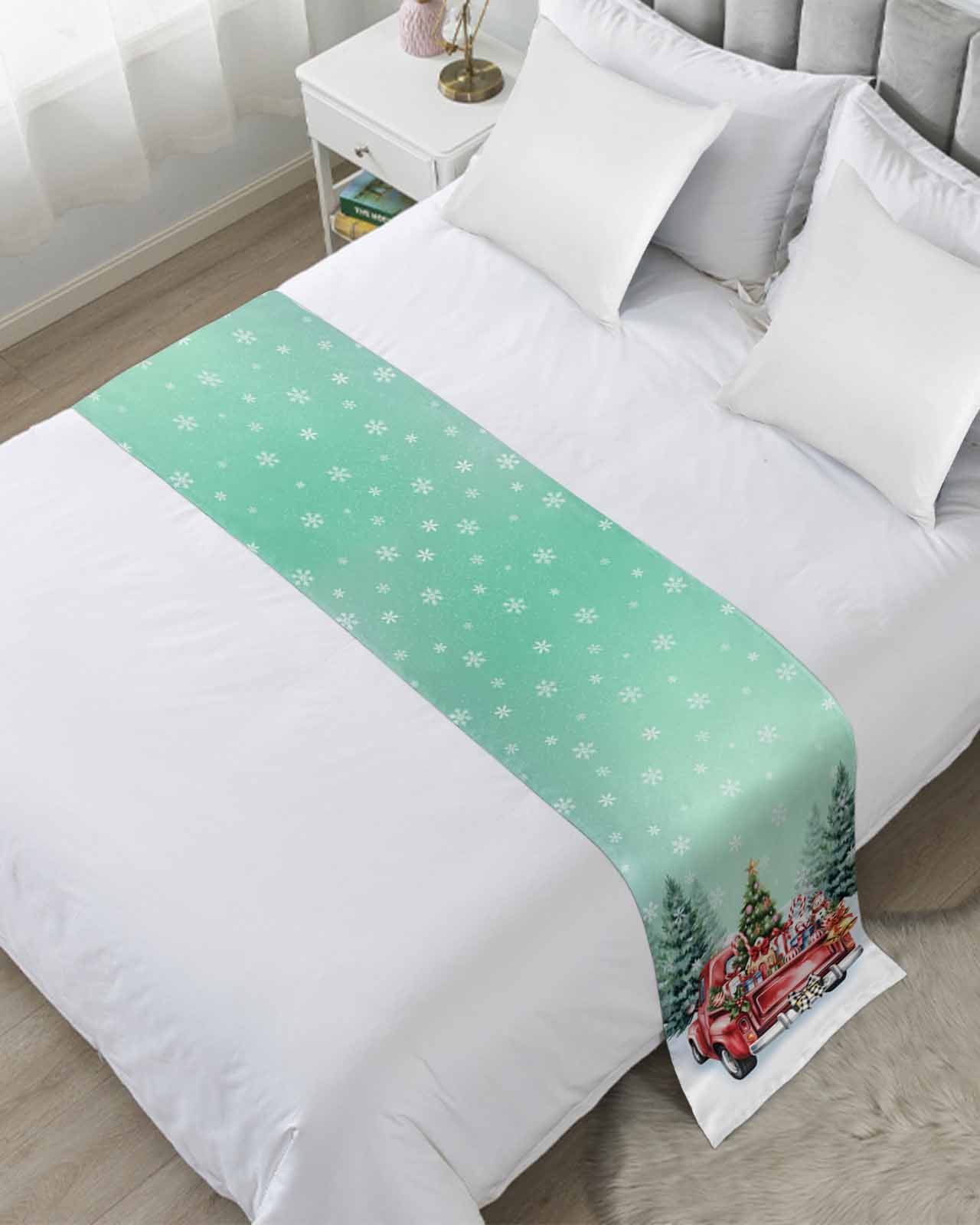 Bed Runner Scarf for Cal.King Size Bed, Christmas Teal Green Beds Scarf ...