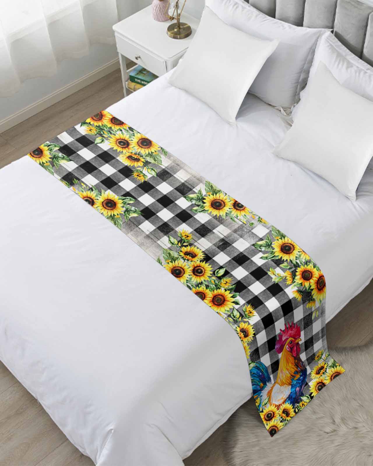 Bed Runner Scarf for Cal.King Size Bed, Farmhouse Rooster Beds Scarf ...