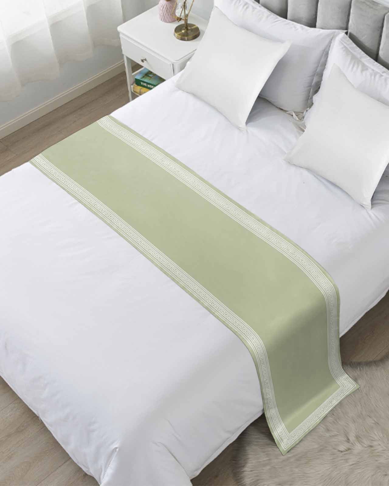Bed Runner Scarf for Cal.King Size Bed, Sage Green Greek Key Beds Scarf ...