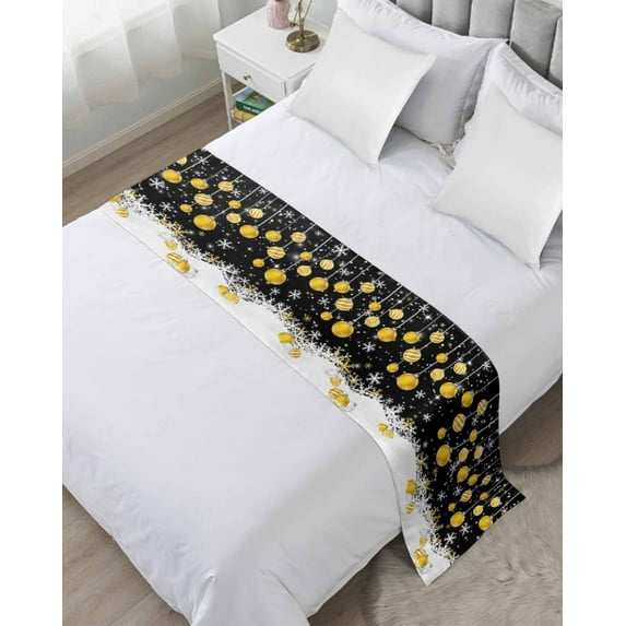 Bed Runner Scarf Cal King Size, Black Yellow Christmas Balls Stain Bed ...