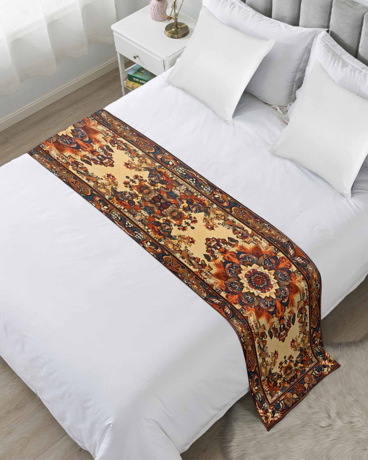 Bed Runner Scarf Cal King Size, Bohemian Flower Stain Bed Runners ...