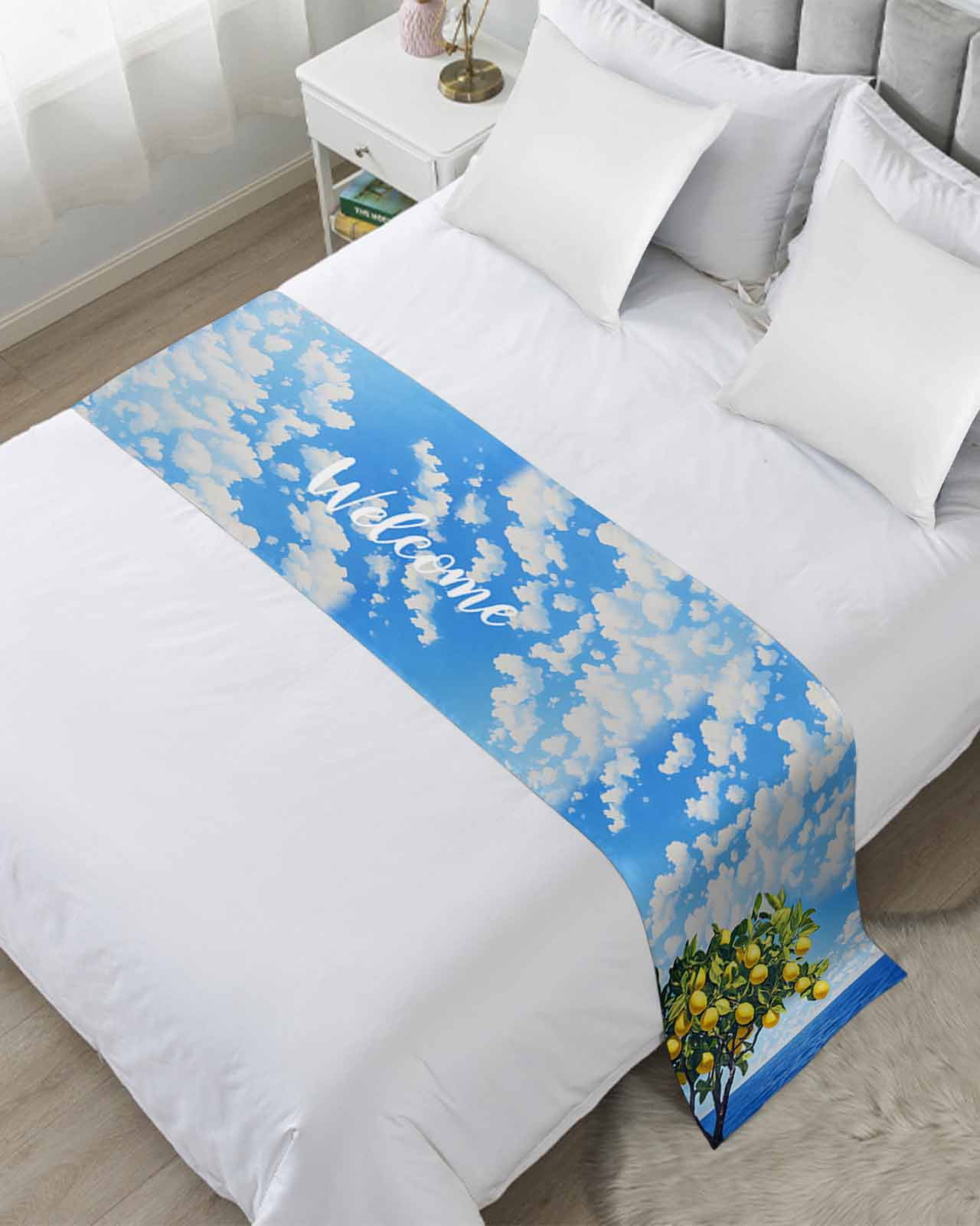 Bed Runner Scarf Cal King Size, Coastal Lemon Stain Bed Runners ...