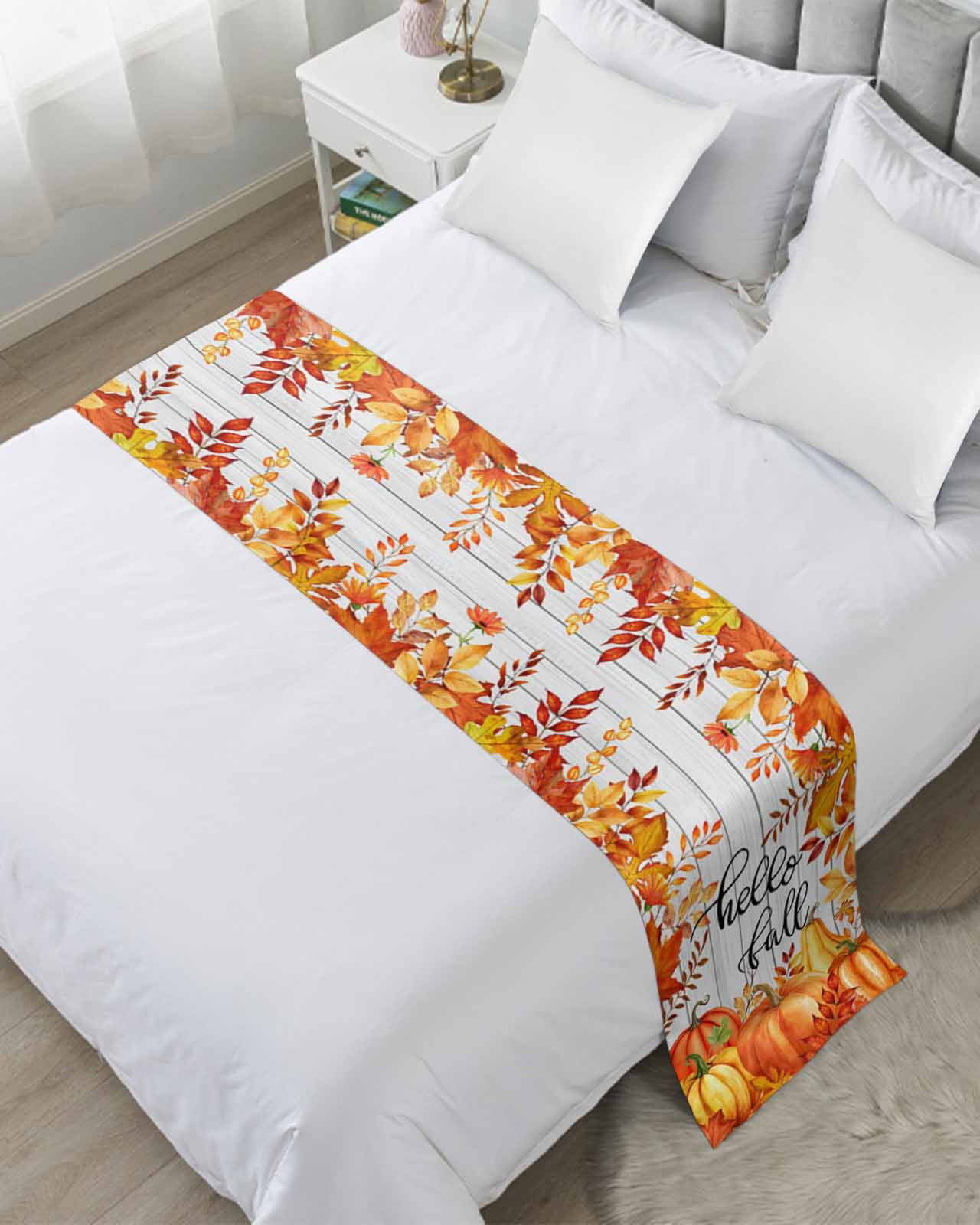 Bed Runner Scarf Cal King Size, Fall Pumpkin Stain Bed Runners ...