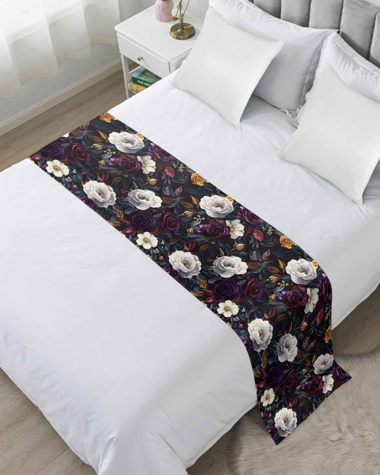 Bed Runner Scarf Cal King Size, Garden Floral Stain Bed Runners ...