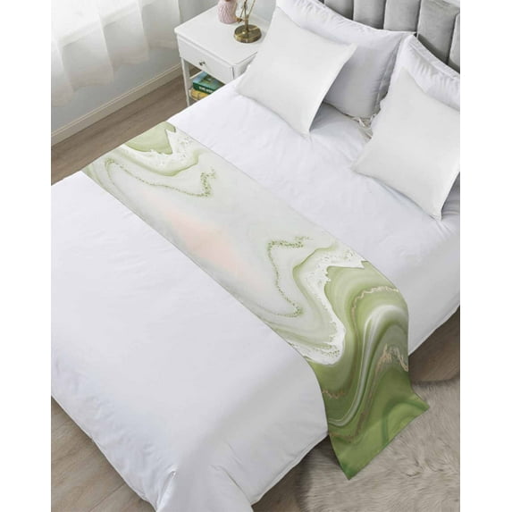 Bed Runner Scarf Cal King Size, Green Abstract Stain Bed Runners ...