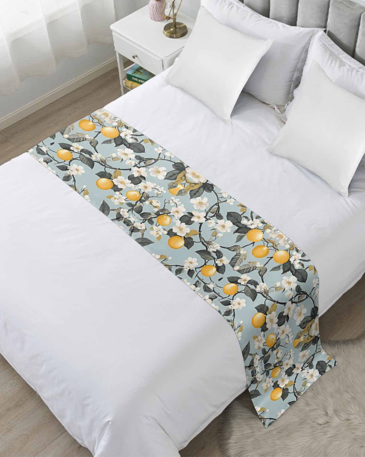 Bed Runner Scarf Cal King Size, Lemon Flower Stain Bed Runners ...