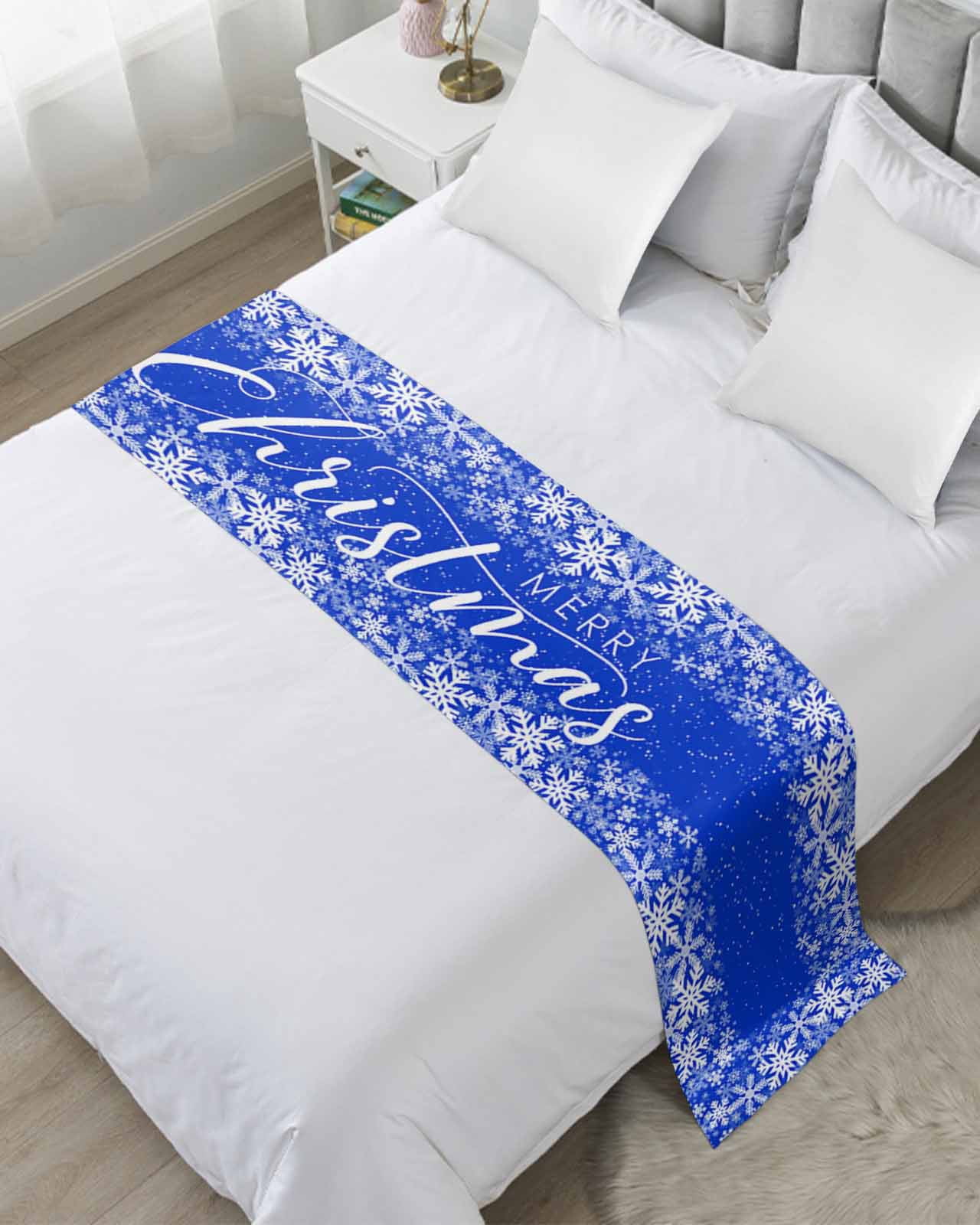 Bed Runner Scarf Cal King Size, Merry Christmas Stain Bed Runners ...
