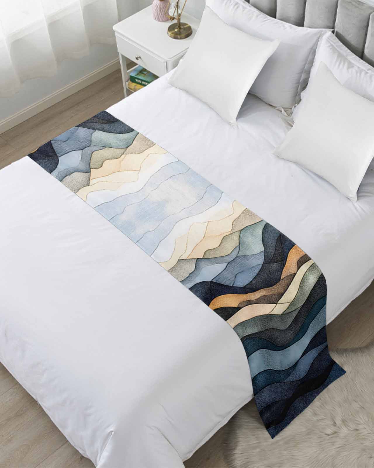 Bed Runner Scarf Cal King Size, Modern Geometric Stain Bed Runners ...