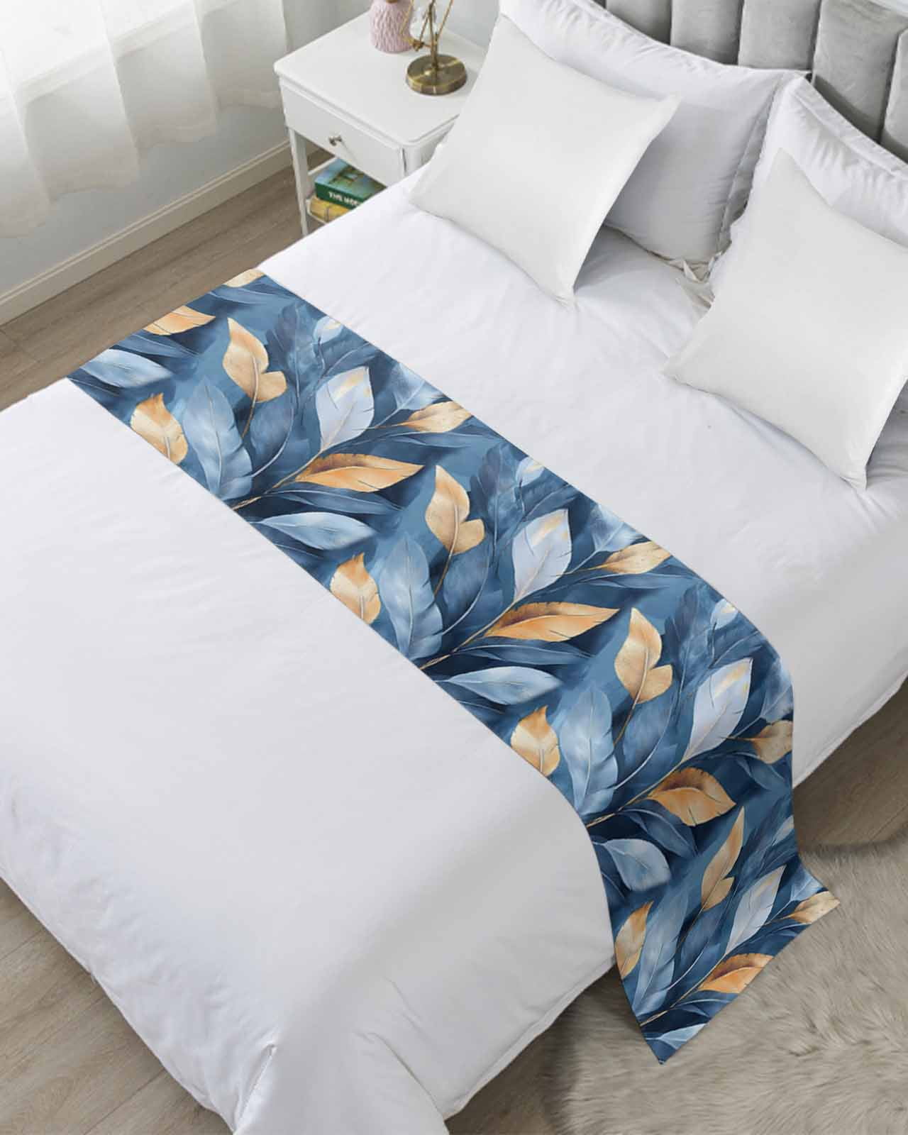 Bed Runner Scarf Cal King Size, Modern Leaf Stain Bed Runners & Scarves ...