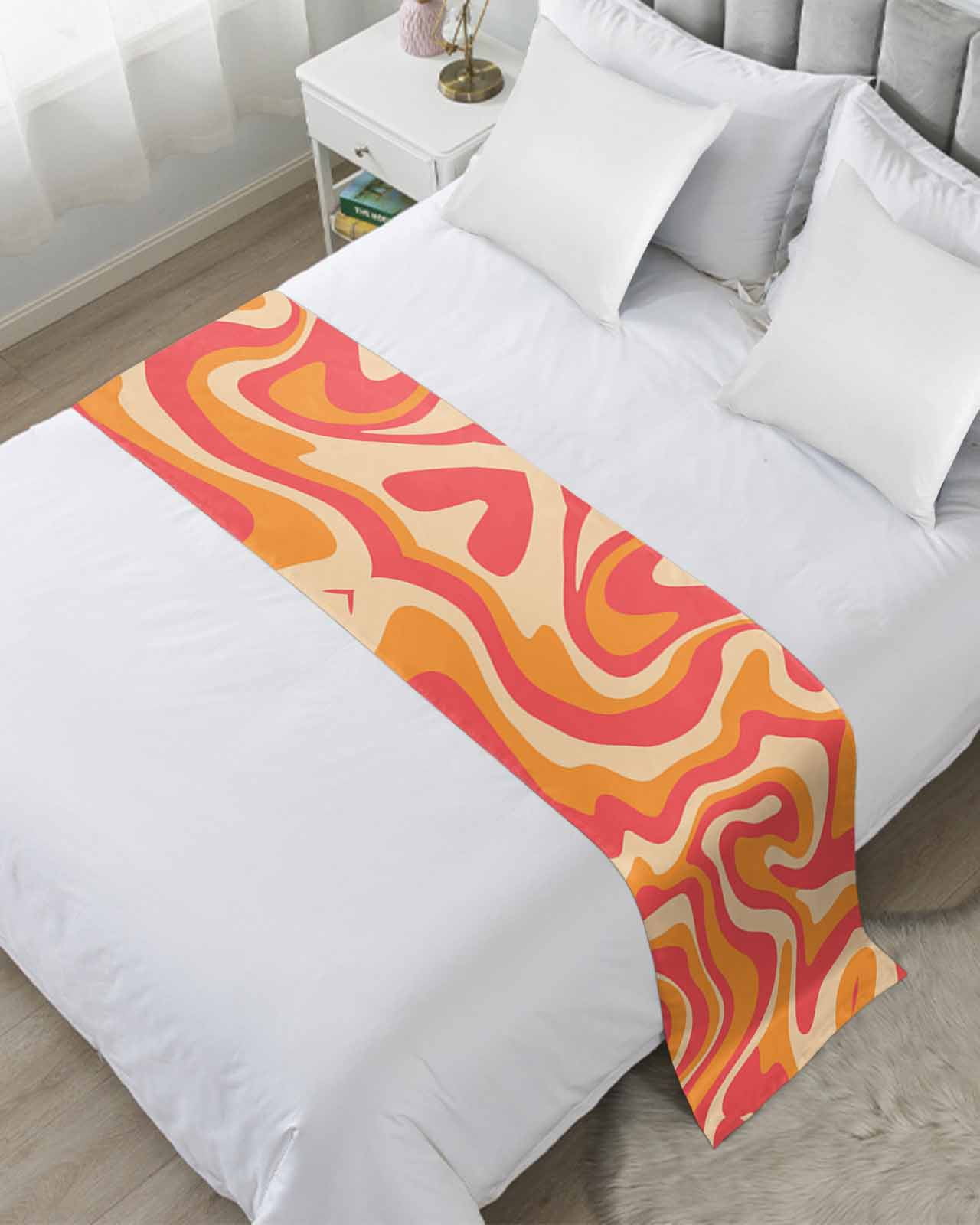 Bed Runner Scarf Cal King Size, Pink Abstract Stain Bed Runners ...