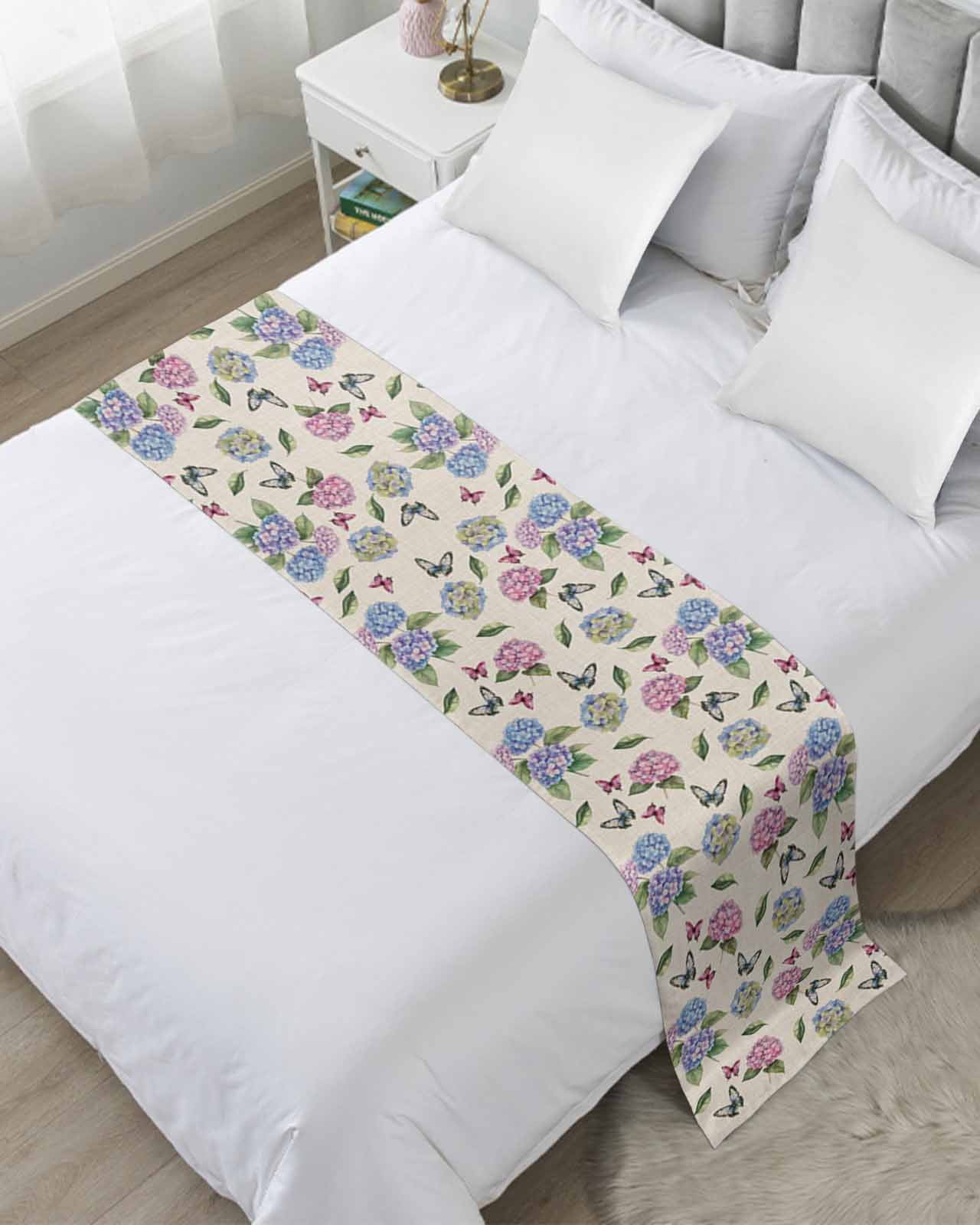 Bed Runner Scarf Cal King Size, Pink Blue Hydrangea Stain Bed Runners ...