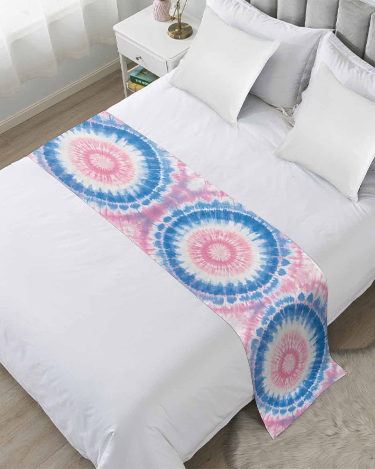 Bed Runner Scarf Cal King Size, Pink Blue Ombre Stain Bed Runners ...