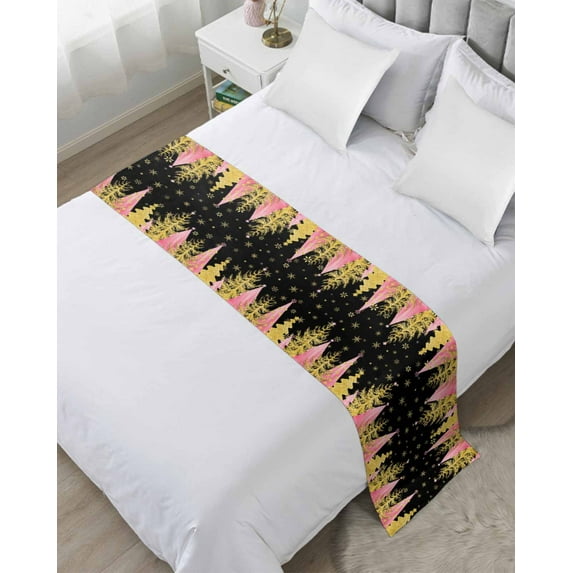 Bed Runner Scarf Cal King Size, Pink Christmas Tree Stain Bed Runners ...