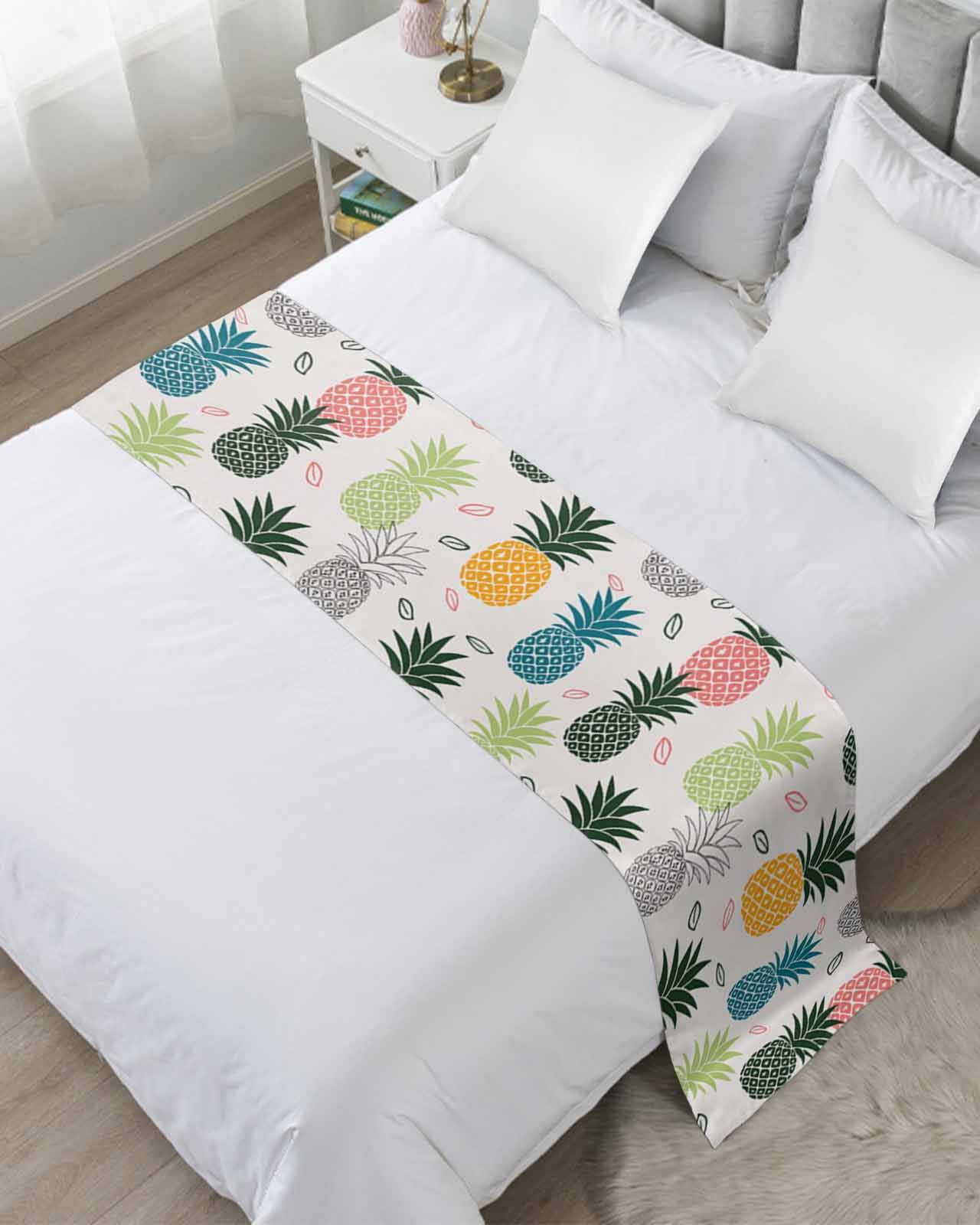 Bed Runner Scarf Cal King Size, Pink Green Pineapple Stain Bed Runners ...