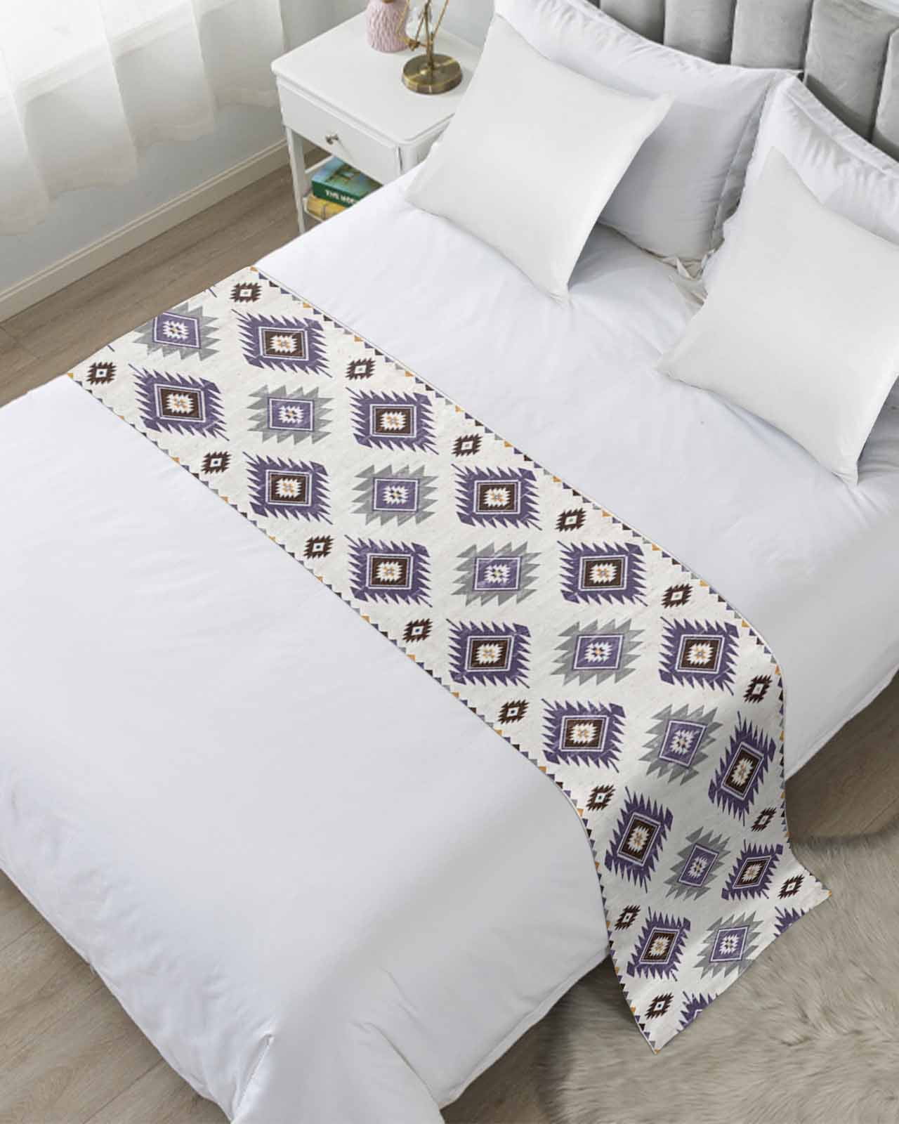 Bed Runner Scarf Cal King Size, Purple Aztec Stain Bed Runners ...