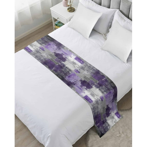 Bed Runner Scarf Cal King Size, Purple Grey Stain Bed Runners & Scarves ...