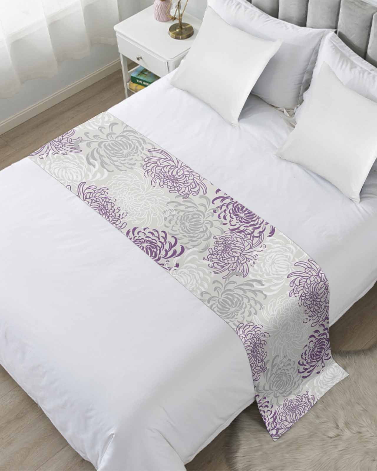 Bed Runner Scarf Cal King Size, Purple White Stain Bed Runners & Scarves for Foot of Beds ...