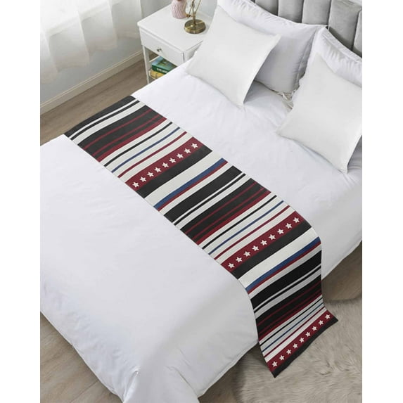 Bed Runner Scarf Cal King Size, Red Blue Black Striped Stain Bed ...