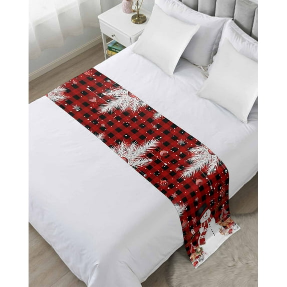 Bed Runner Scarf Cal King Size, Red Christmas Plaid Stain Bed Runners ...