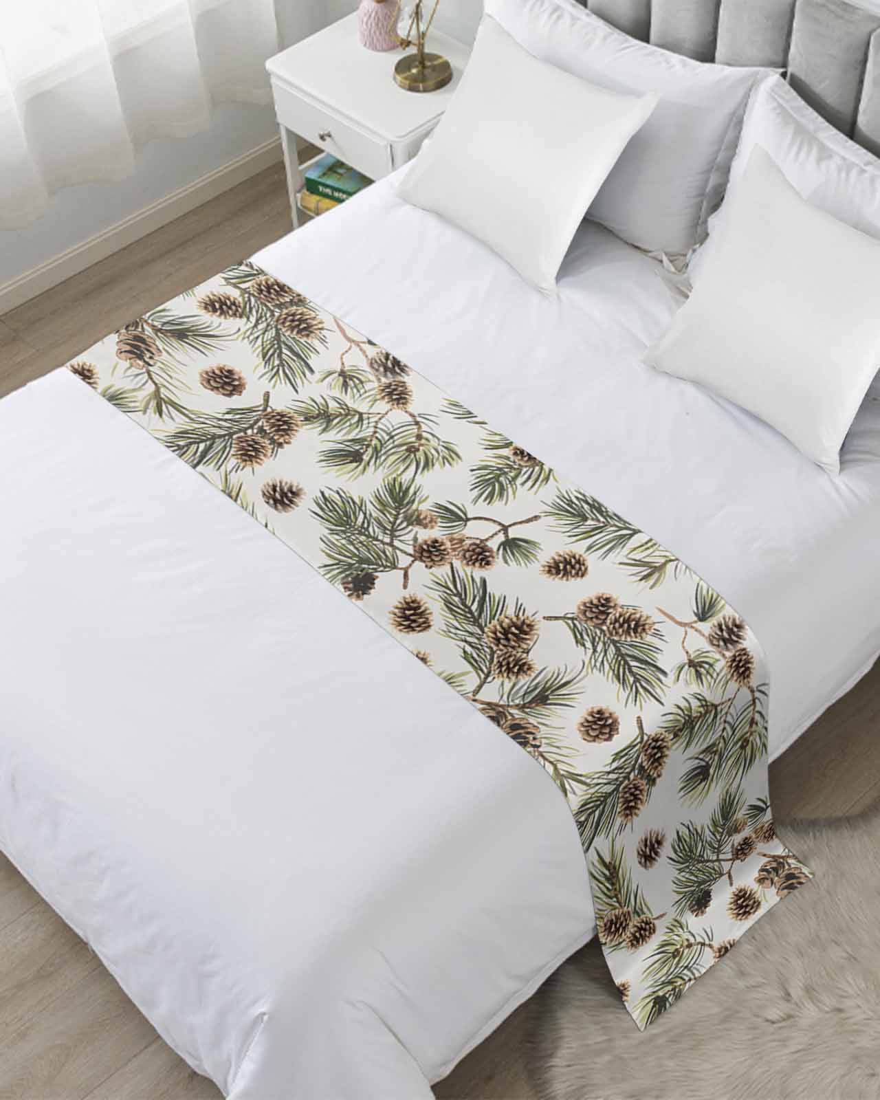 Bed Runner Scarf Cal King Size, Sage Green Christmas Stain Bed Runners ...