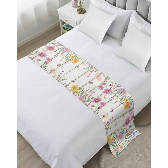 Bed Runner Scarf Cal King Size, Spring Flowers Stain Bed Runners & Scarves for Foot of Beds ...