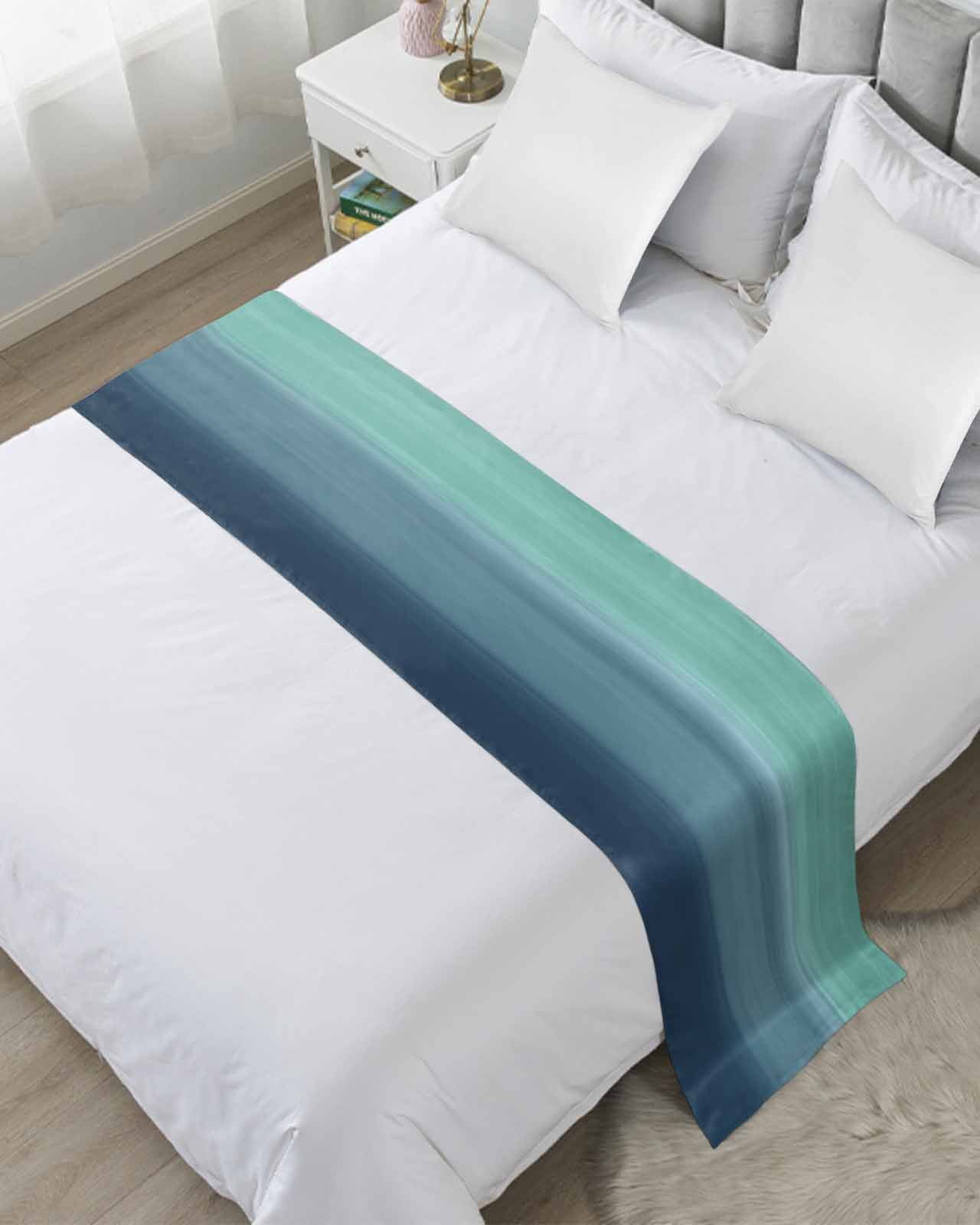 Bed Runner Scarf Cal King Size, Teal Blue Ombre Stain Bed Runners ...