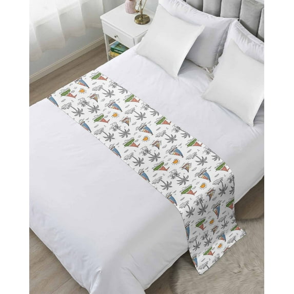Bed Runner Scarf Cal King Size, Tropical Plants Stain Bed Runners ...