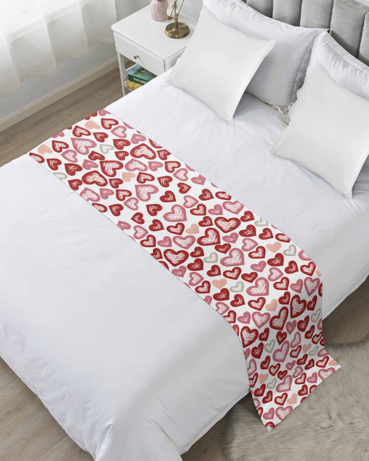 Bed Runner Scarf Cal King Size, Valentine's Day Stain Bed Runners ...