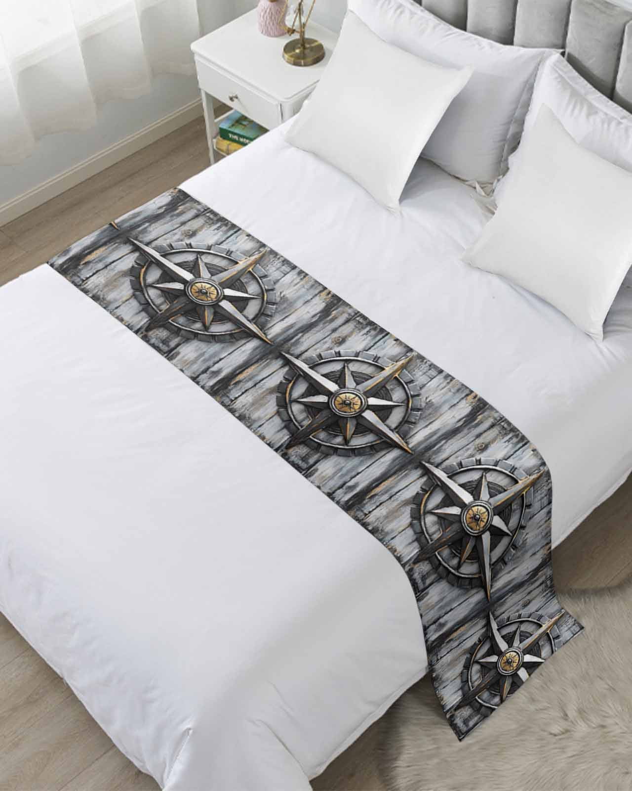 Bed Runner Scarf Cal King Size, Vintage Coastal Stain Bed Runners ...