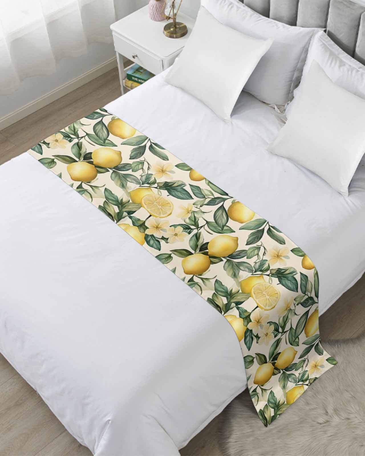 Bed Runner Scarf Cal King Size, Yellow Lemon Stain Bed Runners ...