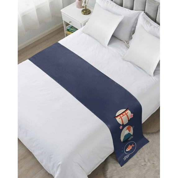 Bed Runner Scarf for King Size Bed, Blue Japanese Beds Scarf Throws for Foot of Bedding, Harmony ...